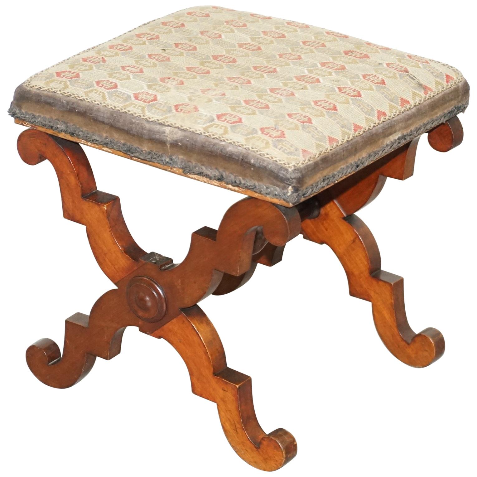 Victorian Antique Walnut Embroidered Dressing Table or Piano Stool ...