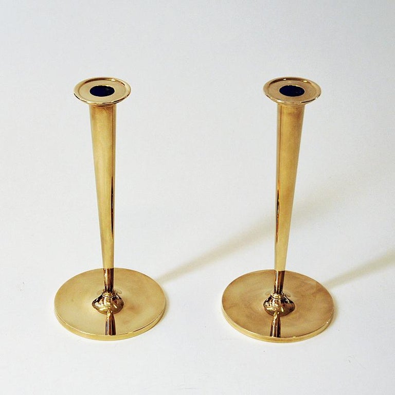 Lovely Vintage Brass Candleholder Pair by Arthur Pe, Kolbäck, Sweden ...