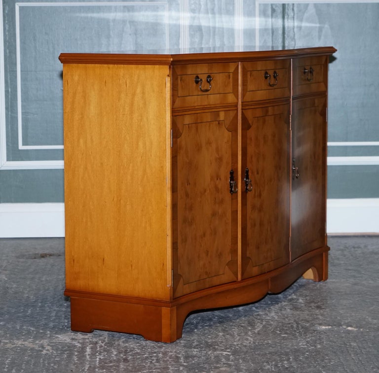 LOVELY VINTAGE BURR YEW WOOD THREE DRAWERS and CUPBOARDS BOW FRONT ...