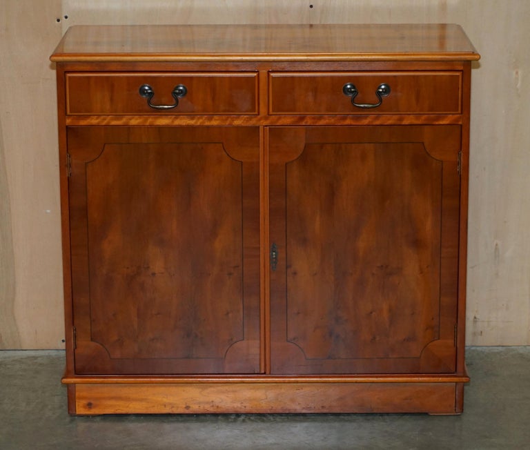 LOVELY VINTAGE BURR YEW WOOD TWO DRAWER and CUPBOARD SiDEBOARD For Sale ...