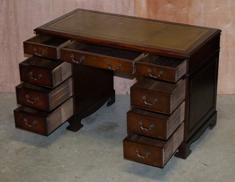 Lovely Vintage Green Leather Hardwood Twin Pedestal Traditional Partner ...