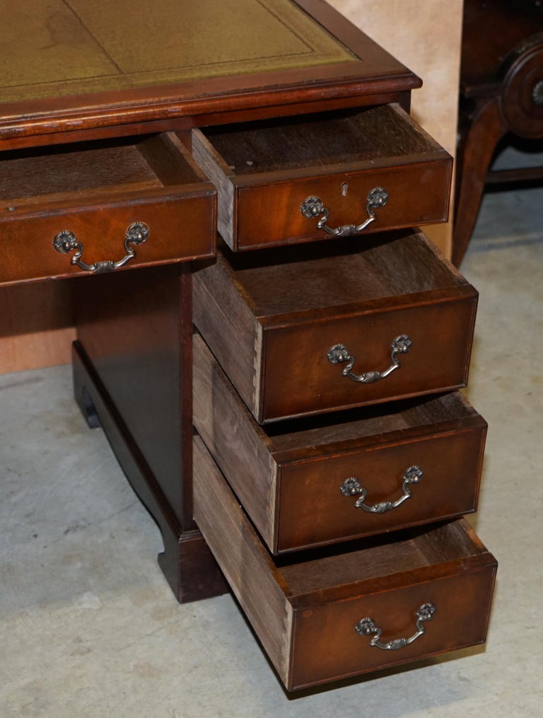 Lovely Vintage Green Leather Hardwood Twin Pedestal Traditional Partner ...