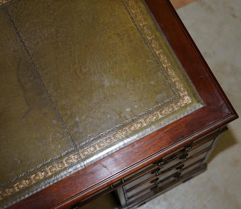 Lovely Vintage Green Leather Hardwood Twin Pedestal Traditional Partner ...