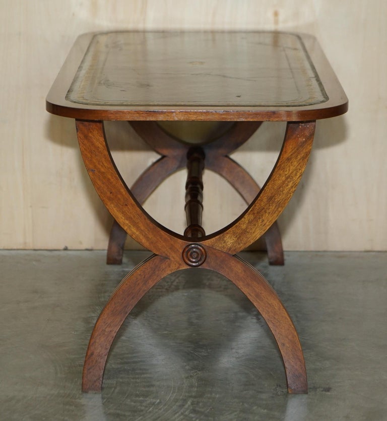 Lovely Vintage Green Leather and Hardwood Bevan Funnell Coffee Table ...