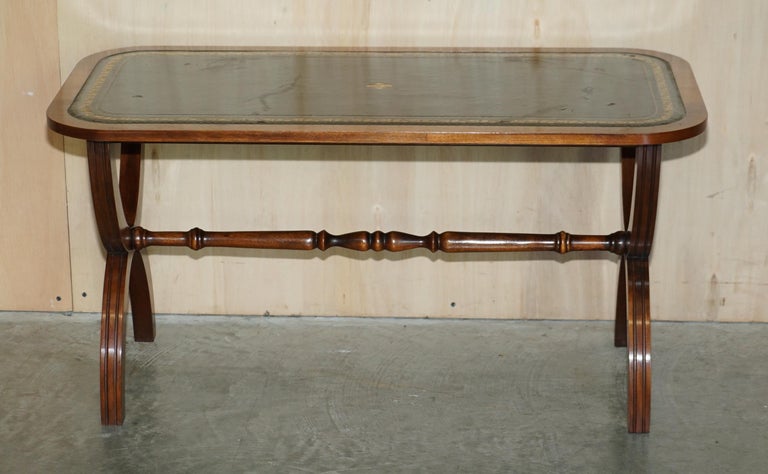 Lovely Vintage Green Leather and Hardwood Bevan Funnell Coffee Table ...