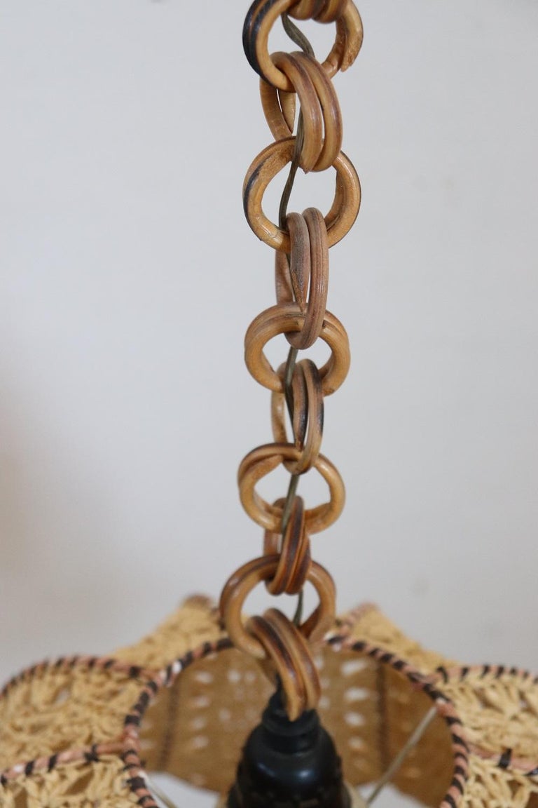 Lovely Vintage Italian Bamboo and Raffia Pendant Light For Sale at 1stDibs
