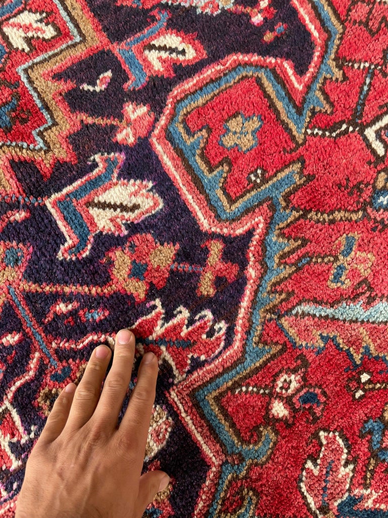 Lovely Vintage Rug with Blues, Strawberry, Teal and Purples, c.1950-60 ...