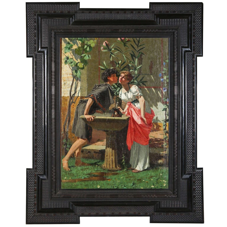 Lovers by a Fountain 19th Century Painting Oil on Canvas, Modesto ...