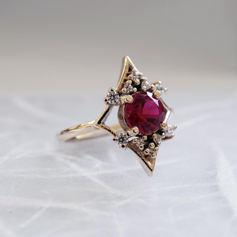 Lovers Shield 1.5 Carat Ruby Diamond Ring at 1stDibs
