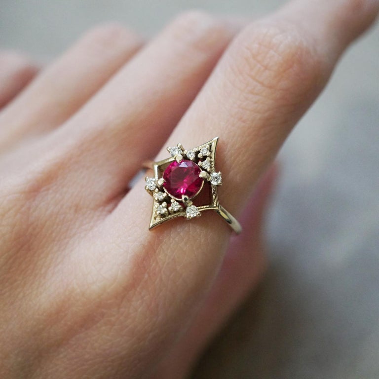 Lovers Shield 1.5 Carat Ruby Diamond Ring at 1stDibs