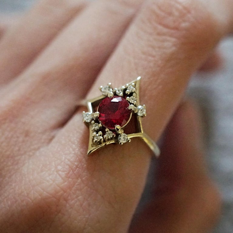 Lovers Shield 1.5 Carat Ruby Diamond Ring at 1stDibs