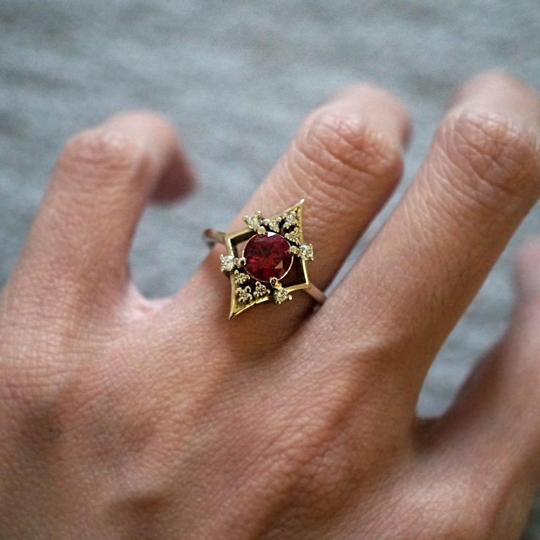 Lovers Shield 1.5 Carat Ruby Diamond Ring at 1stDibs