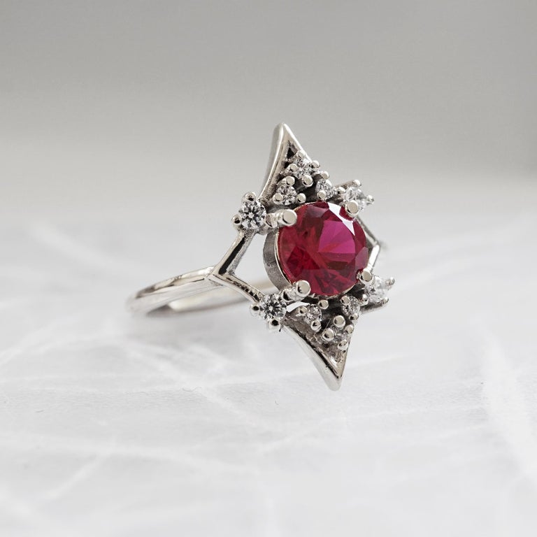 Lovers Shield 1.5 Carat Ruby Diamond Ring at 1stDibs