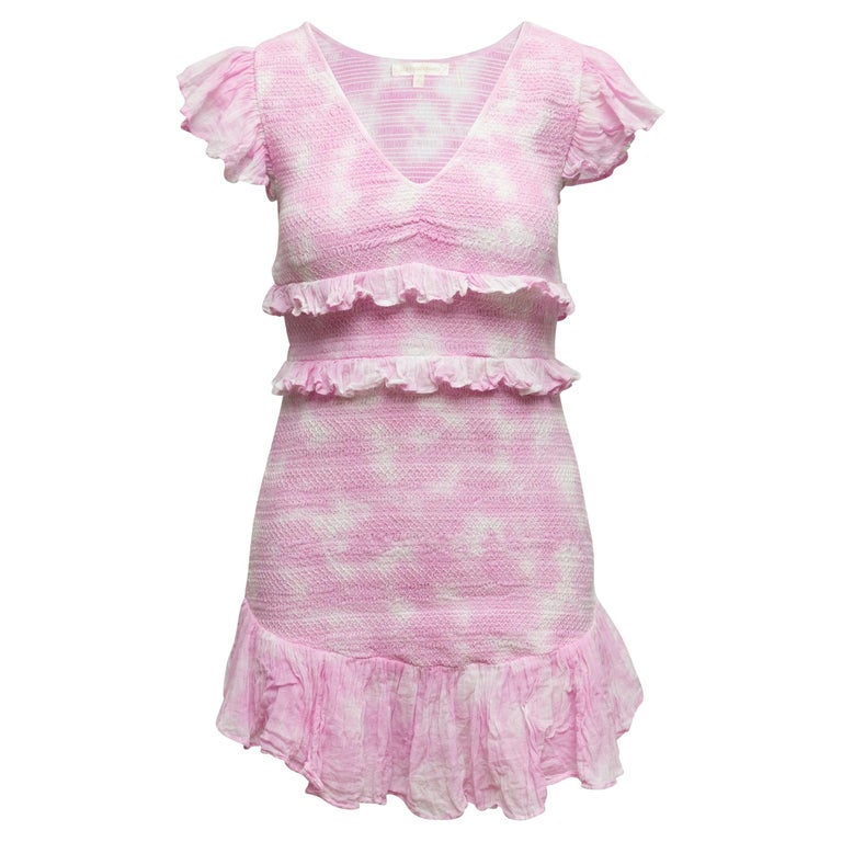 LoveShackFancy Pink and White Tie-Dye Mini Dress For Sale at 1stDibs