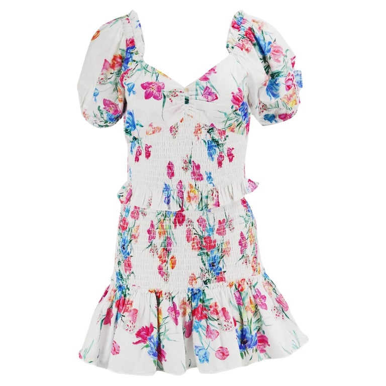 LovesShackFancy Shirred Floral Print Cotton Mini Dress Small For Sale ...