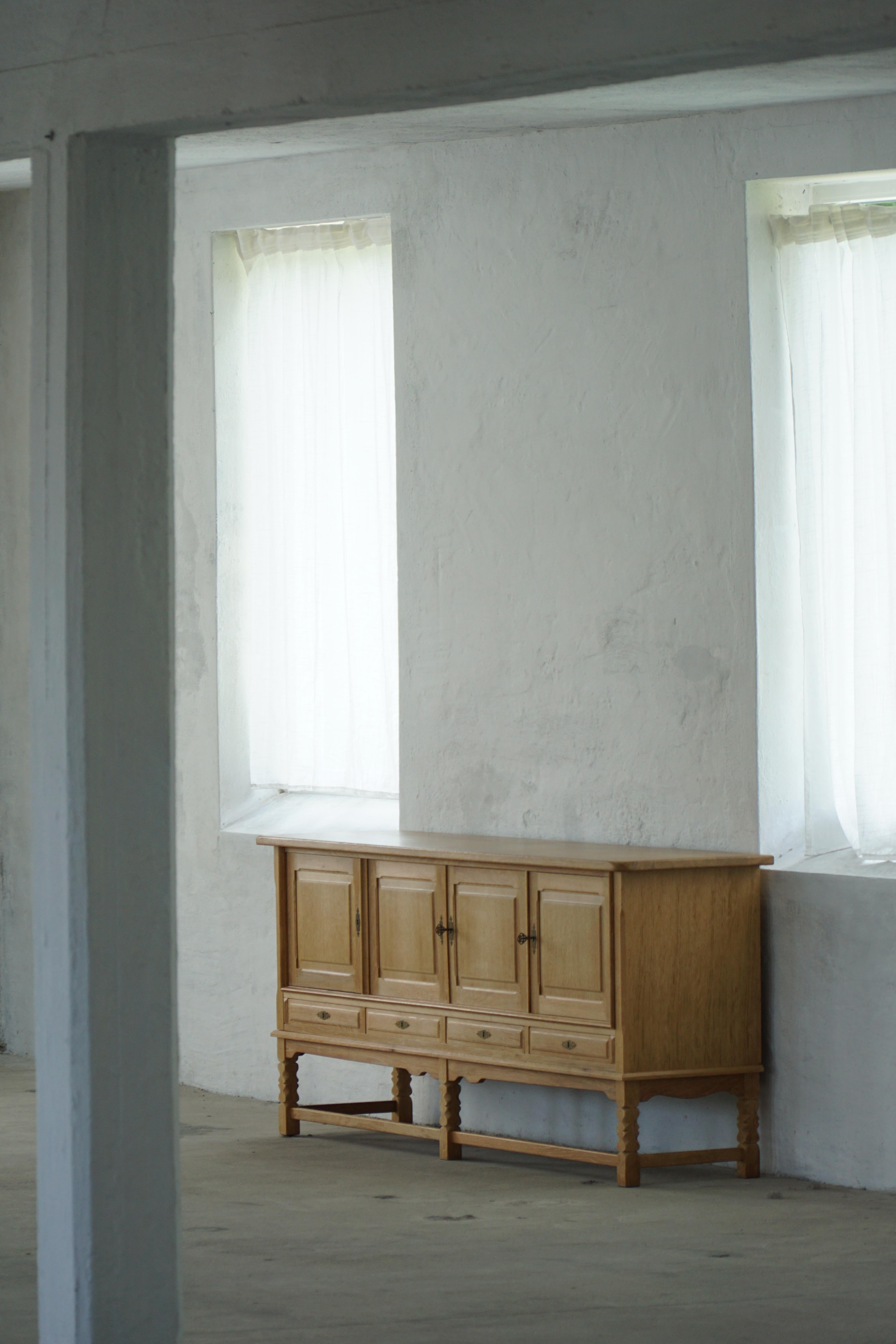 Low Brutalist Sideboard in Oak, Danish Mid Century, Henning Kjærnulf ...