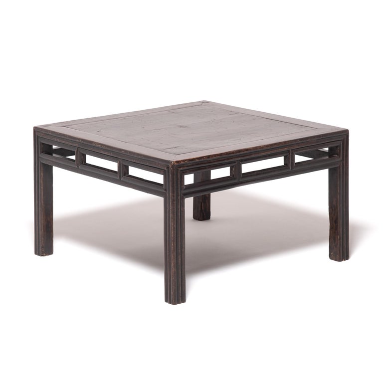 Low Chinese Square Table with Ridged Sides, c. 1900 For Sale at 1stDibs