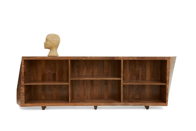 Bespoke Asymmetrical Bookcase of solid English walnut. For Sale at 1stDibs