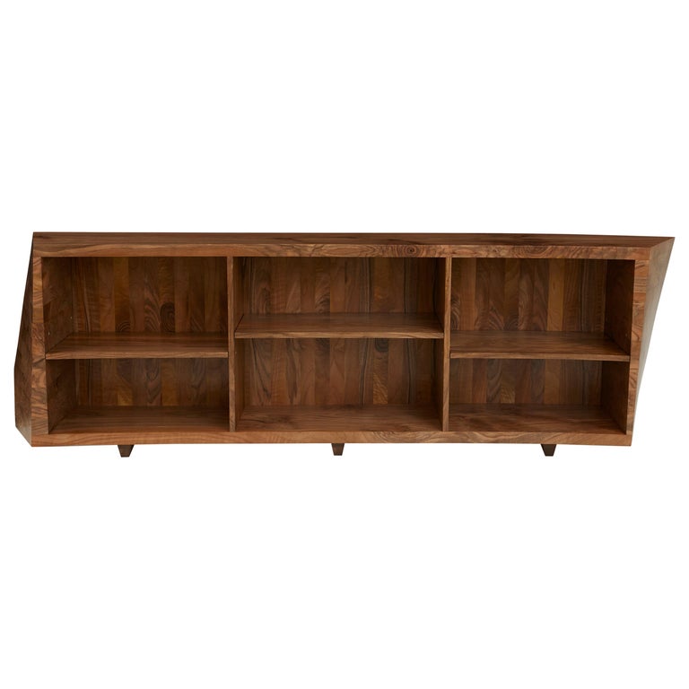 Bespoke Asymmetrical Bookcase of solid English walnut. For Sale at 1stDibs