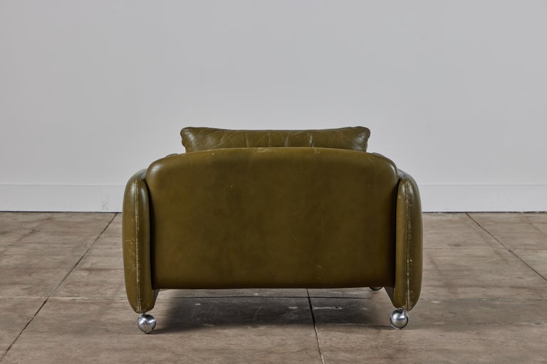 Low Leather Lounge Chair on Casters For Sale at 1stDibs