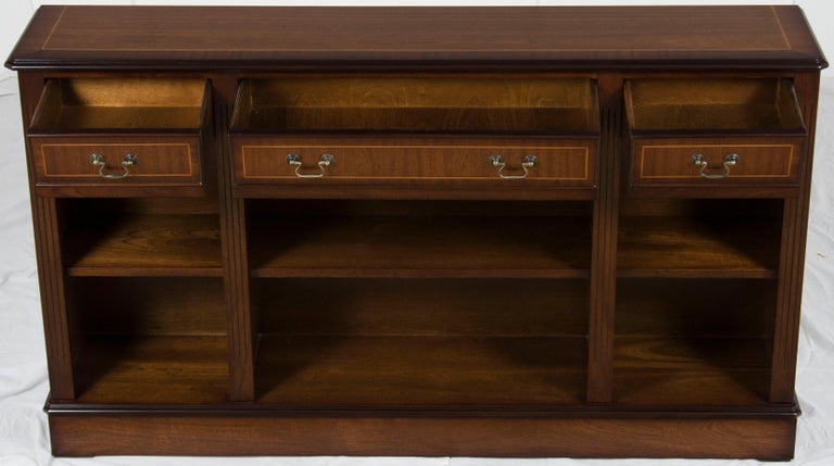 Low Long Narrow Open Mahogany Bookcase with Drawers at 1stDibs