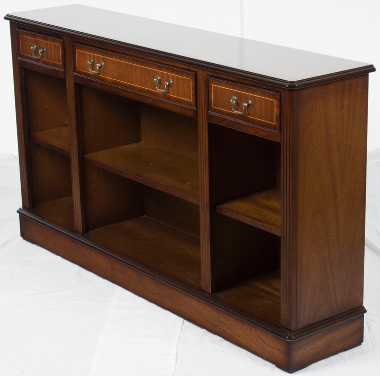 Low Long Narrow Open Mahogany Bookcase with Drawers at 1stDibs