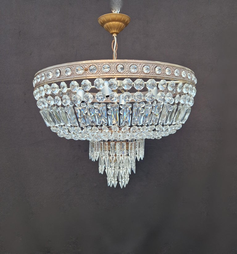 Low Plafonnier Crystal Chandelier Brass Lustre Ceiling Art Deco Bronze ...