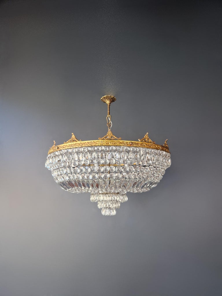 Low Plafonnier Crystal Chandelier Brass Lustre Ceiling Art Deco Gold ...