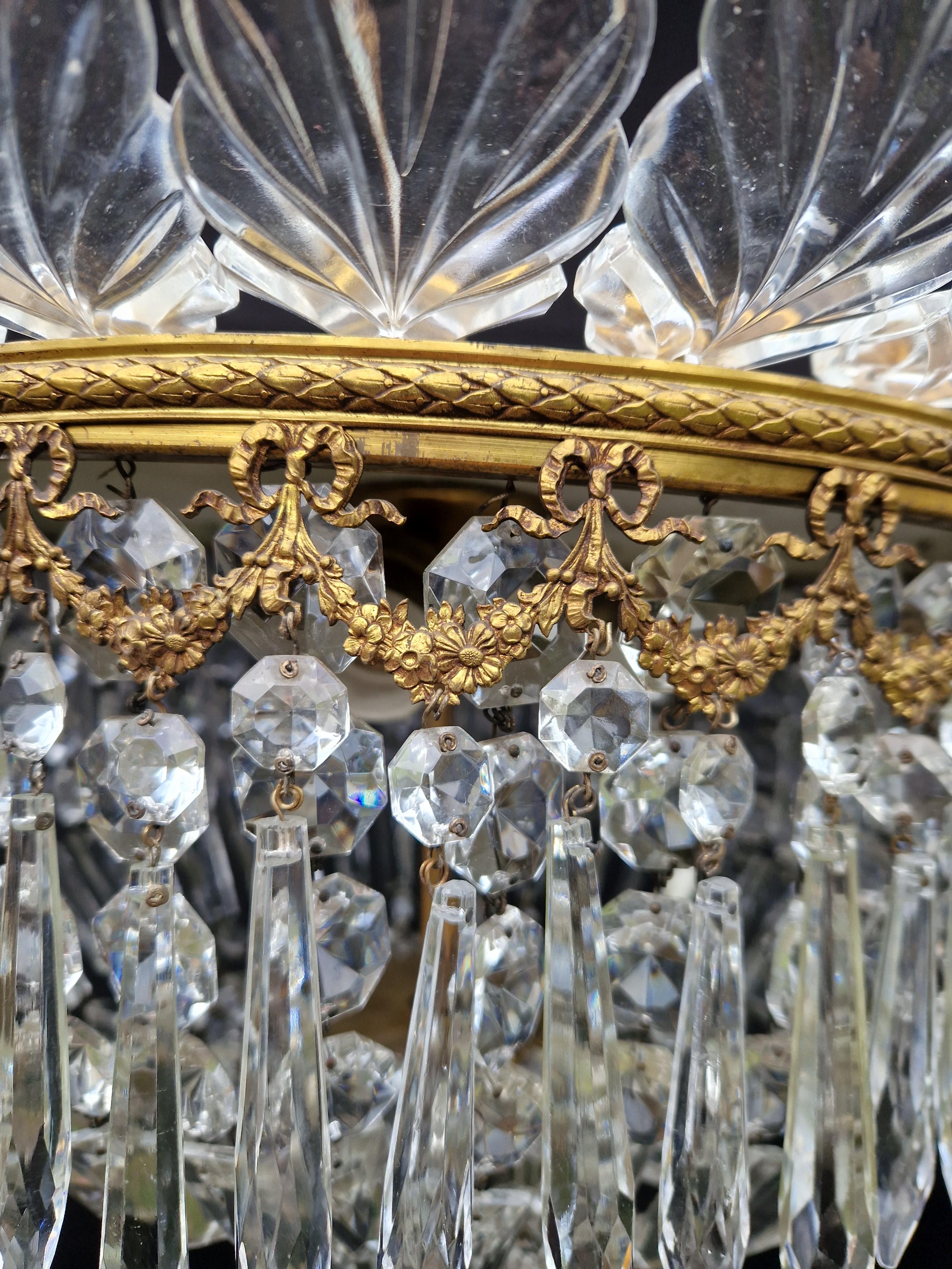 Low Plafonnier Crystal Chandelier Brass Lustre Ceiling Art Deco Gold at ...