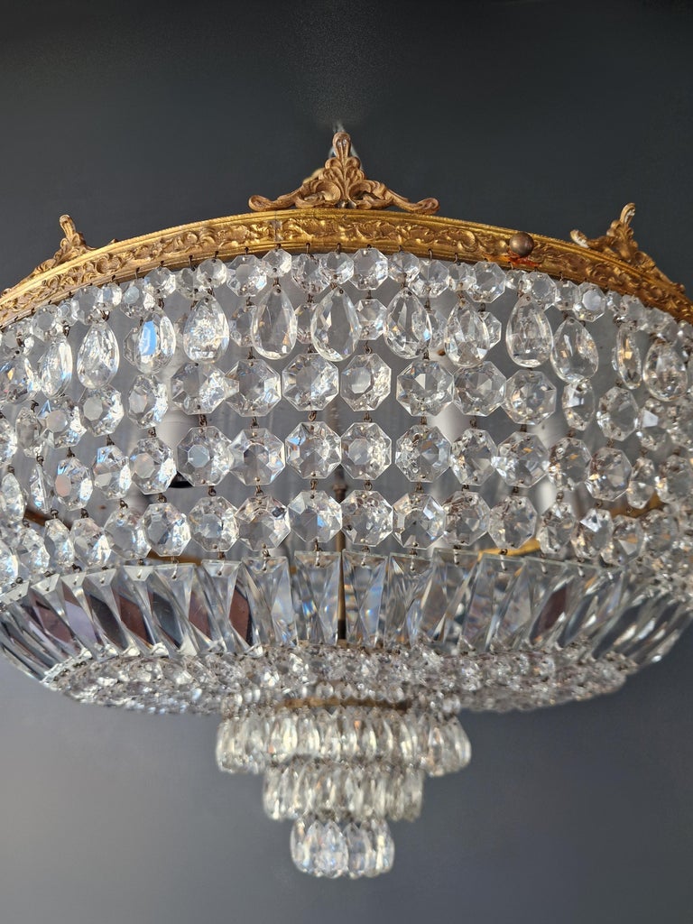 Low Plafonnier Crystal Chandelier Brass Lustre Ceiling Art Deco Gold ...
