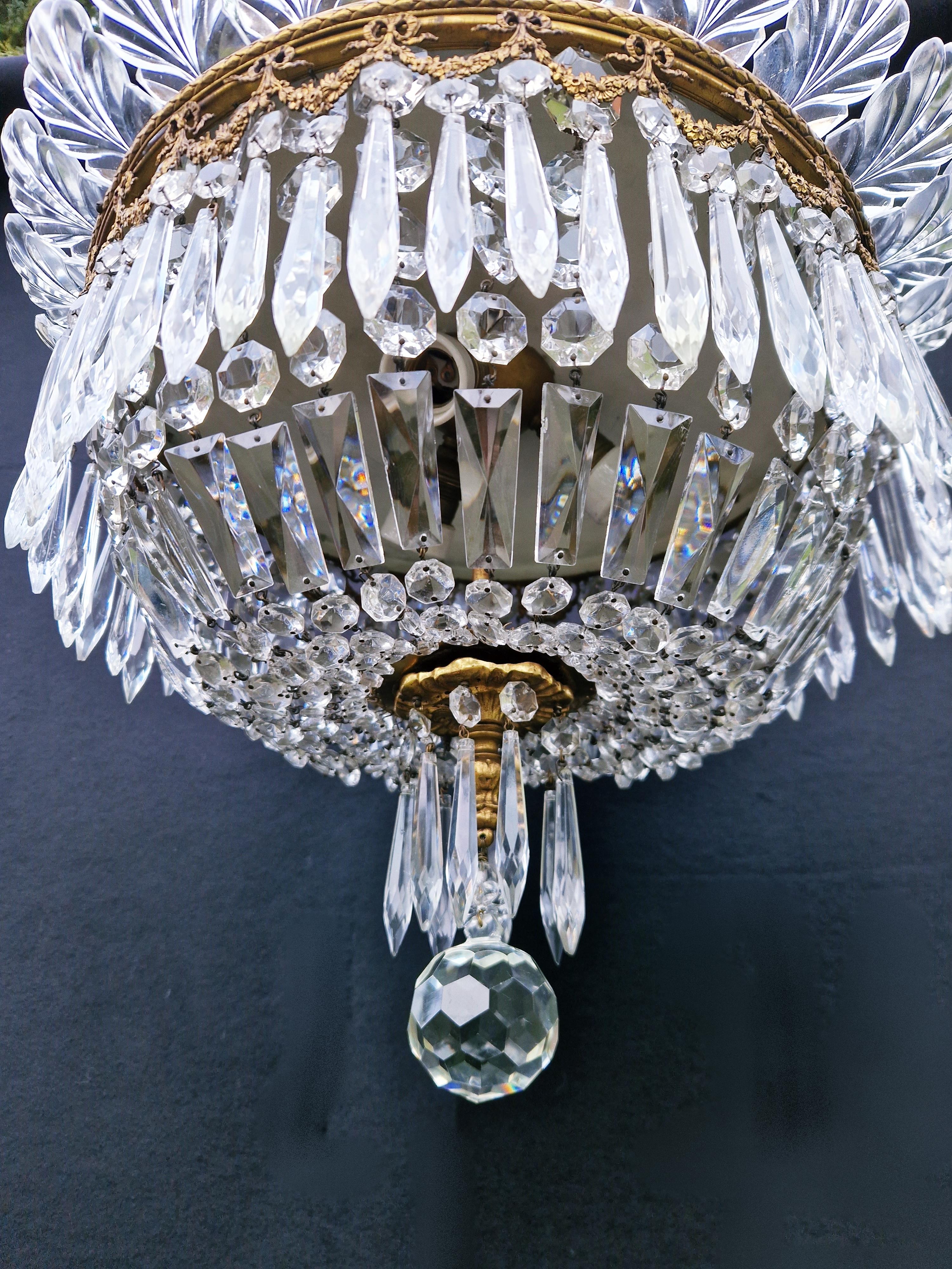 Low Plafonnier Crystal Chandelier Brass Lustre Ceiling Art Deco Gold at ...