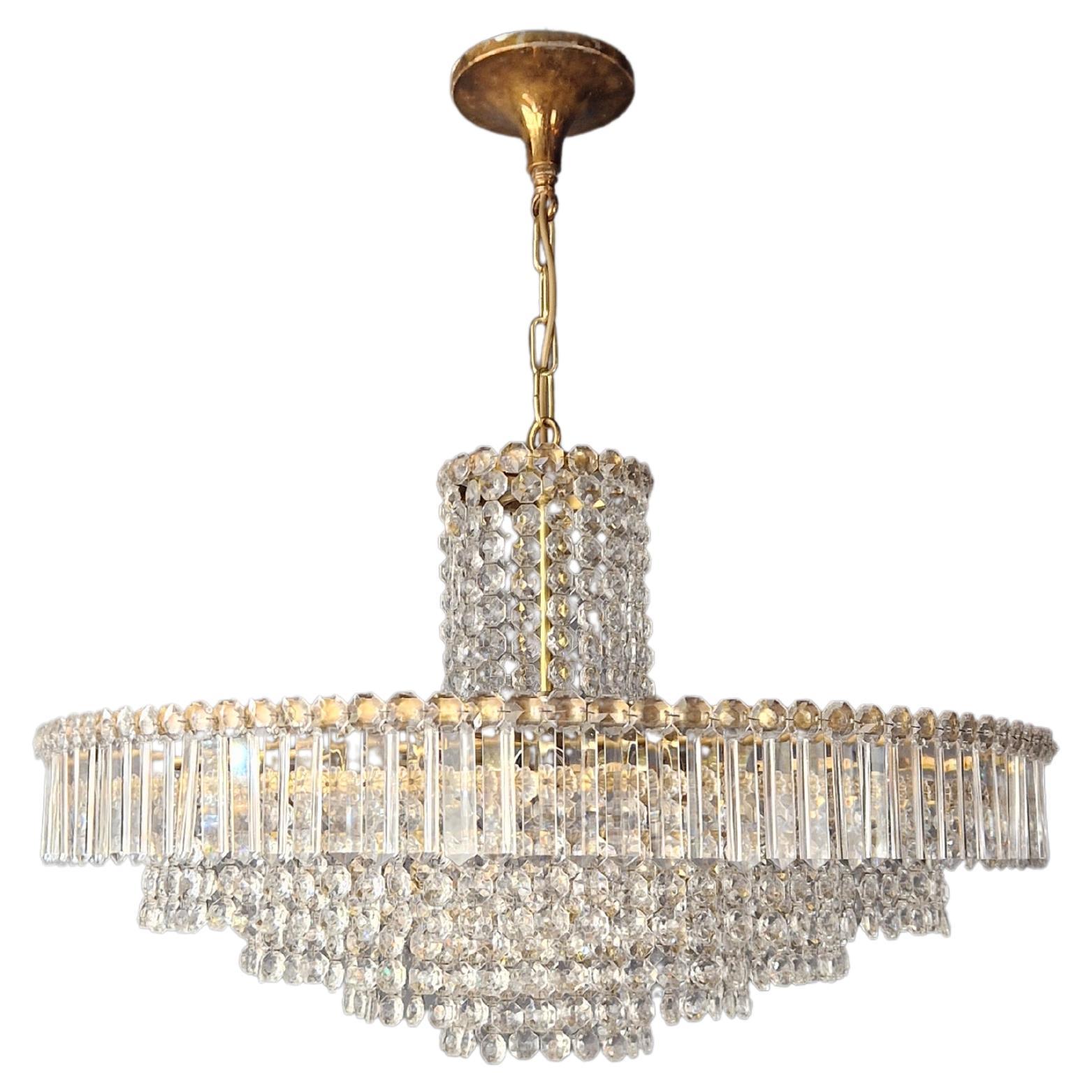 Low Plafonnier Crystal Chandelier Brass Lustre Ceiling Art Deco Gold ...