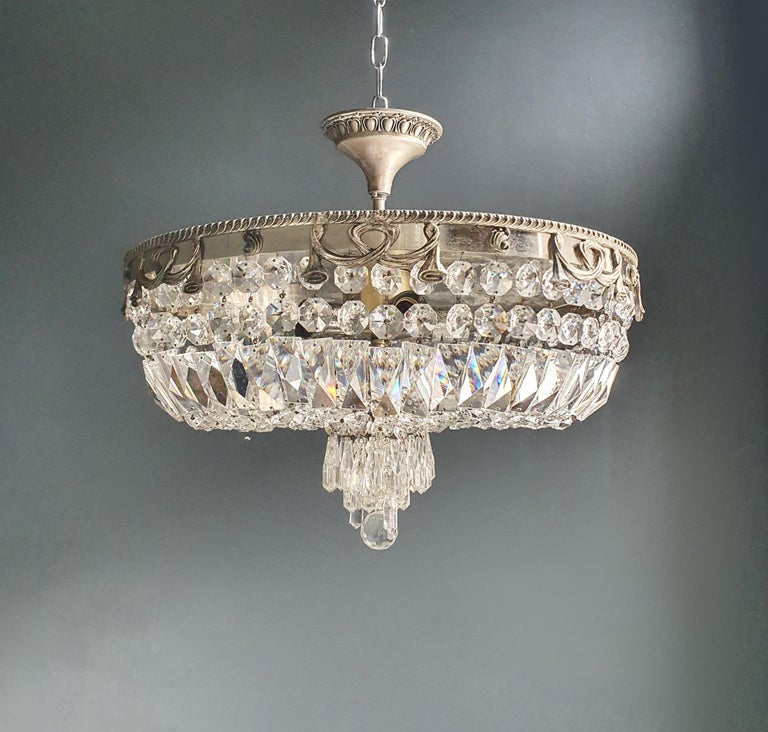 Low Flat Plafonnier Crystal Chandelier Lustre Ceiling Light Antique ...