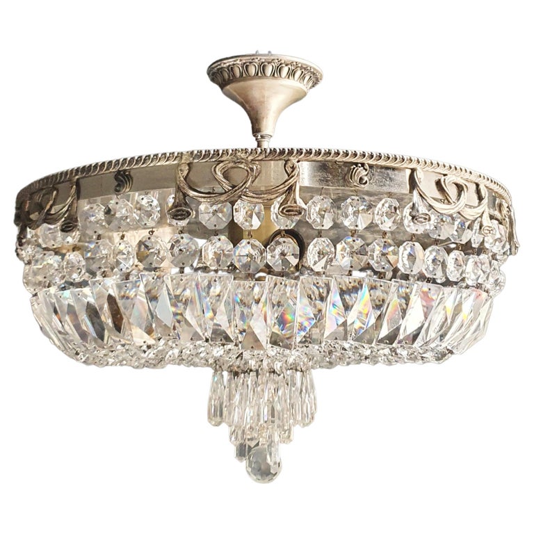 Low Flat Plafonnier Crystal Chandelier Lustre Ceiling Light Antique ...
