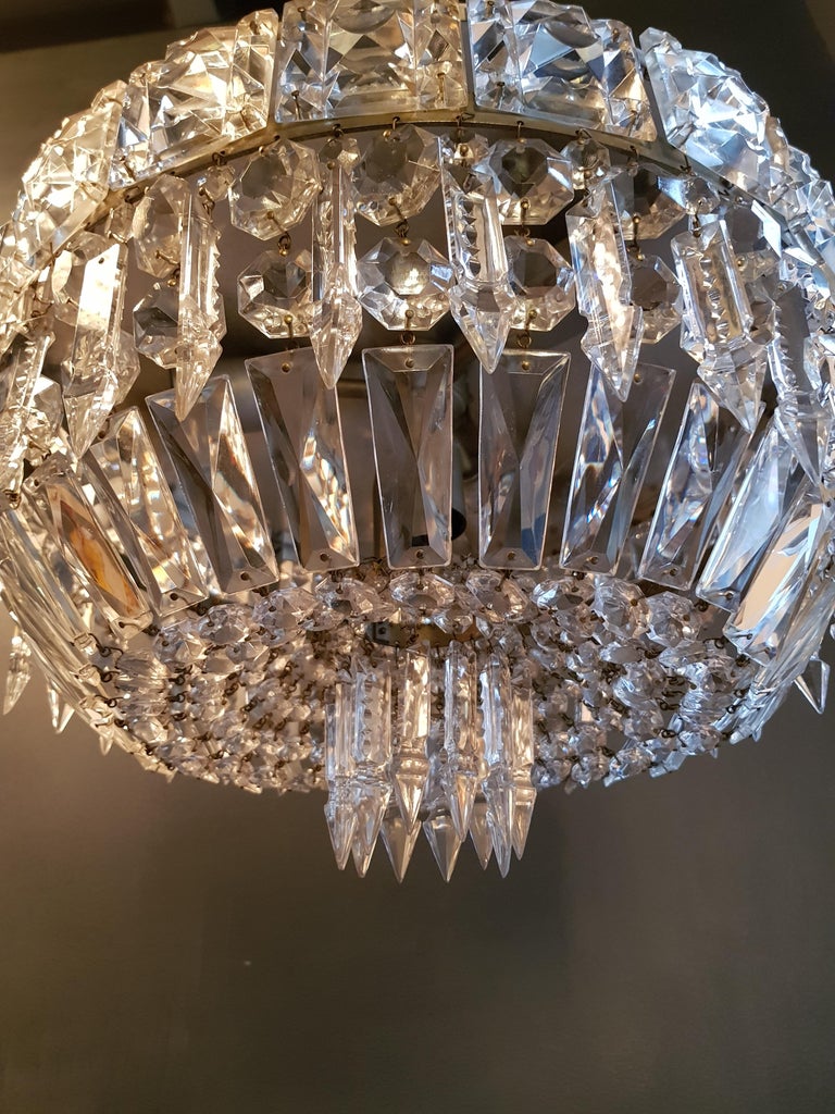 Low Plafonnier Silver Crystal Chandelier Lustre Ceiling Lamp Antique ...