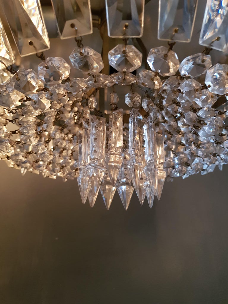 Low Plafonnier Silver Crystal Chandelier Lustre Ceiling Lamp Antique ...