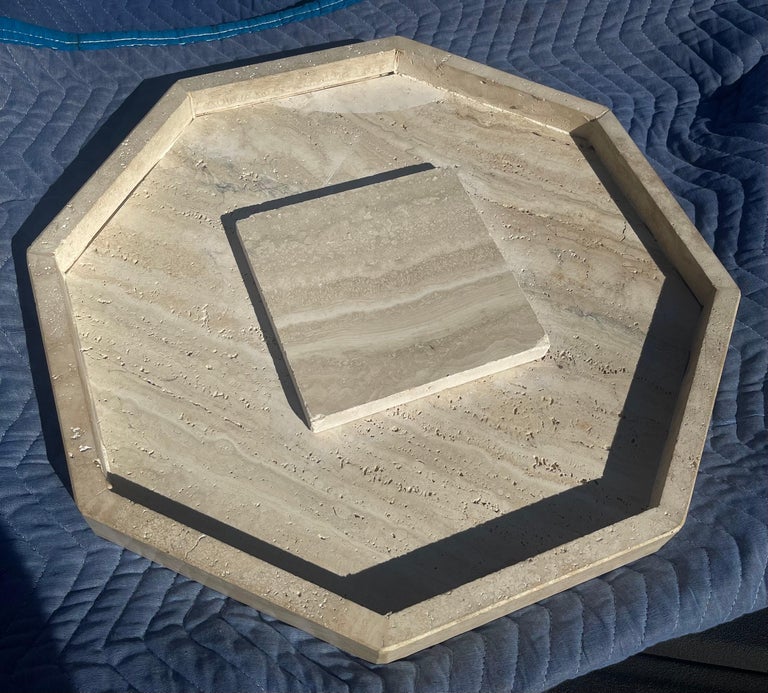 Low Profile Italian Travertine Octagonal Side Table For Sale at 1stDibs