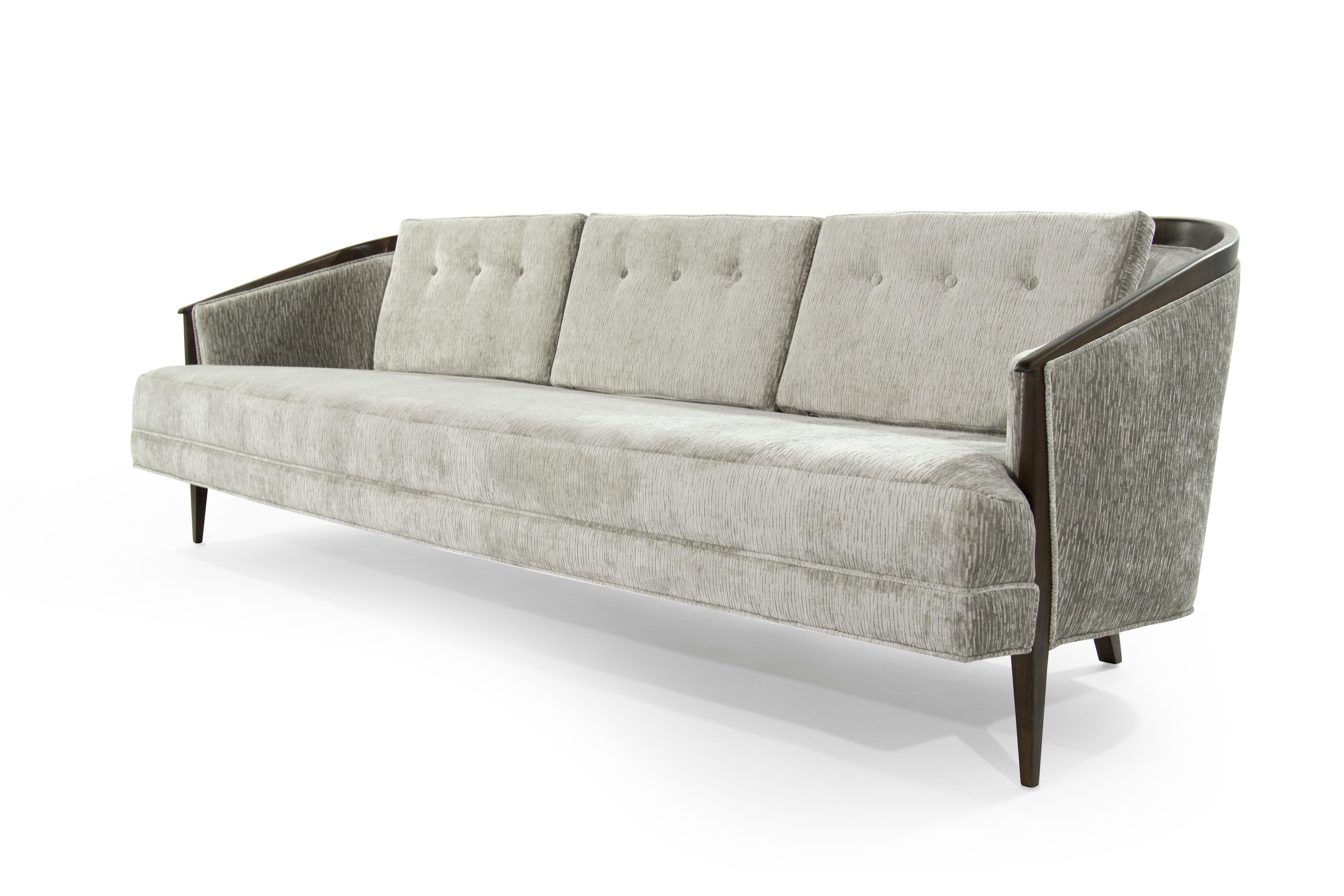 Low Profile MCM Walnut Frame Sofa in Grey Chenille at 1stDibs | grey ...