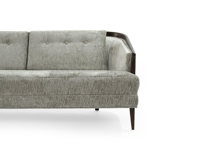 Low Profile MCM Walnut Frame Sofa in Grey Chenille at 1stDibs