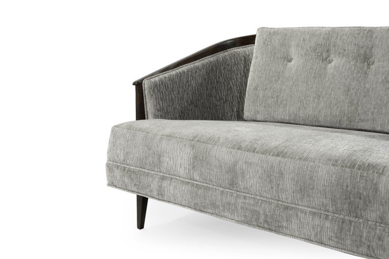 Low Profile MCM Walnut Frame Sofa in Grey Chenille at 1stDibs