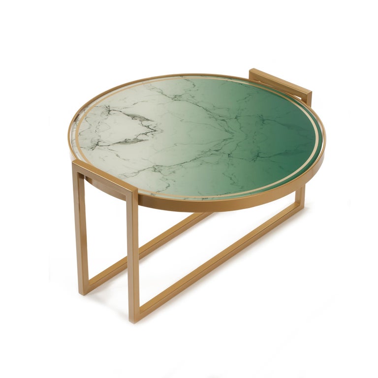 Norman Low Side Table with Marbled Printed Glass and Black Lacquered ...