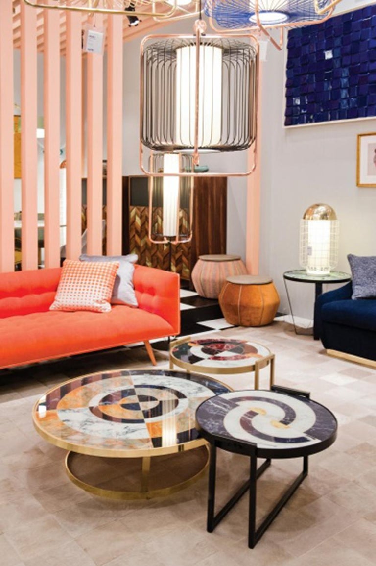 Norman Low Side Table with Marbled Printed Glass and Black Lacquered ...