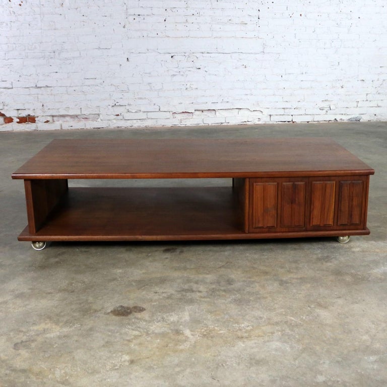 Low Slung Walnut Midcentury Rectangular Coffee Table with Storage on ...