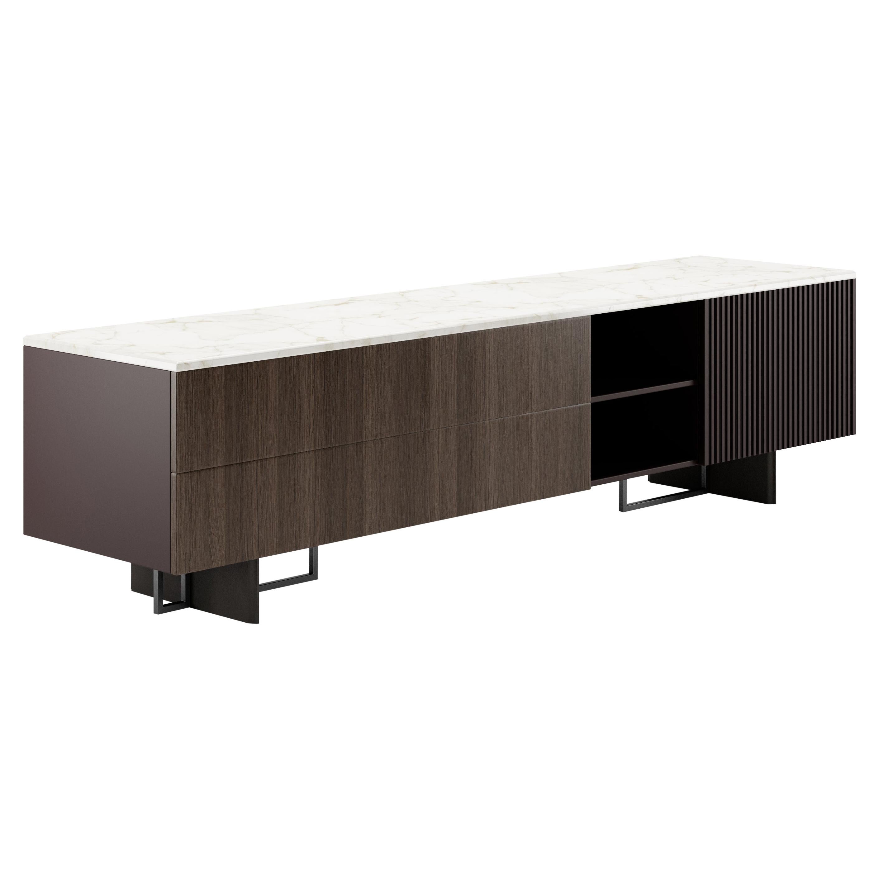 Contemporary Sideboard with Marble Top Lacquered Case and Veneered ...