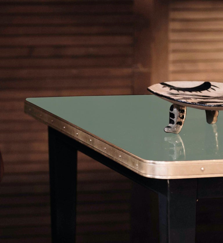 Low Table High Gloss Top, Brass Tape Framed, Black Conical Legs Brass ...