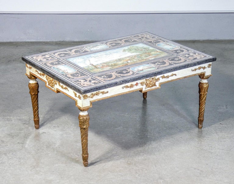 Low Table with Top in Marble and Painted Scagliola, Italy, 19th Century ...