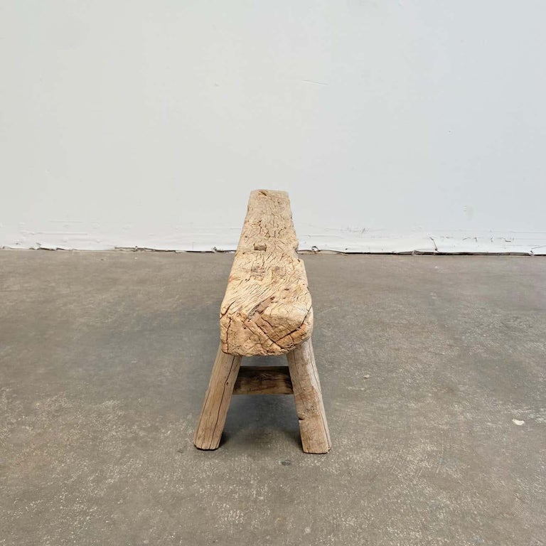 Low Vintage Elm Wood Skinny Bench For Sale at 1stDibs