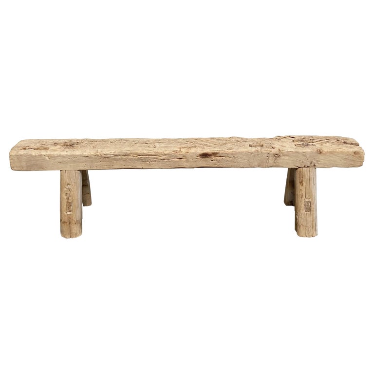 Low Vintage Elm Wood Skinny Bench at 1stDibs