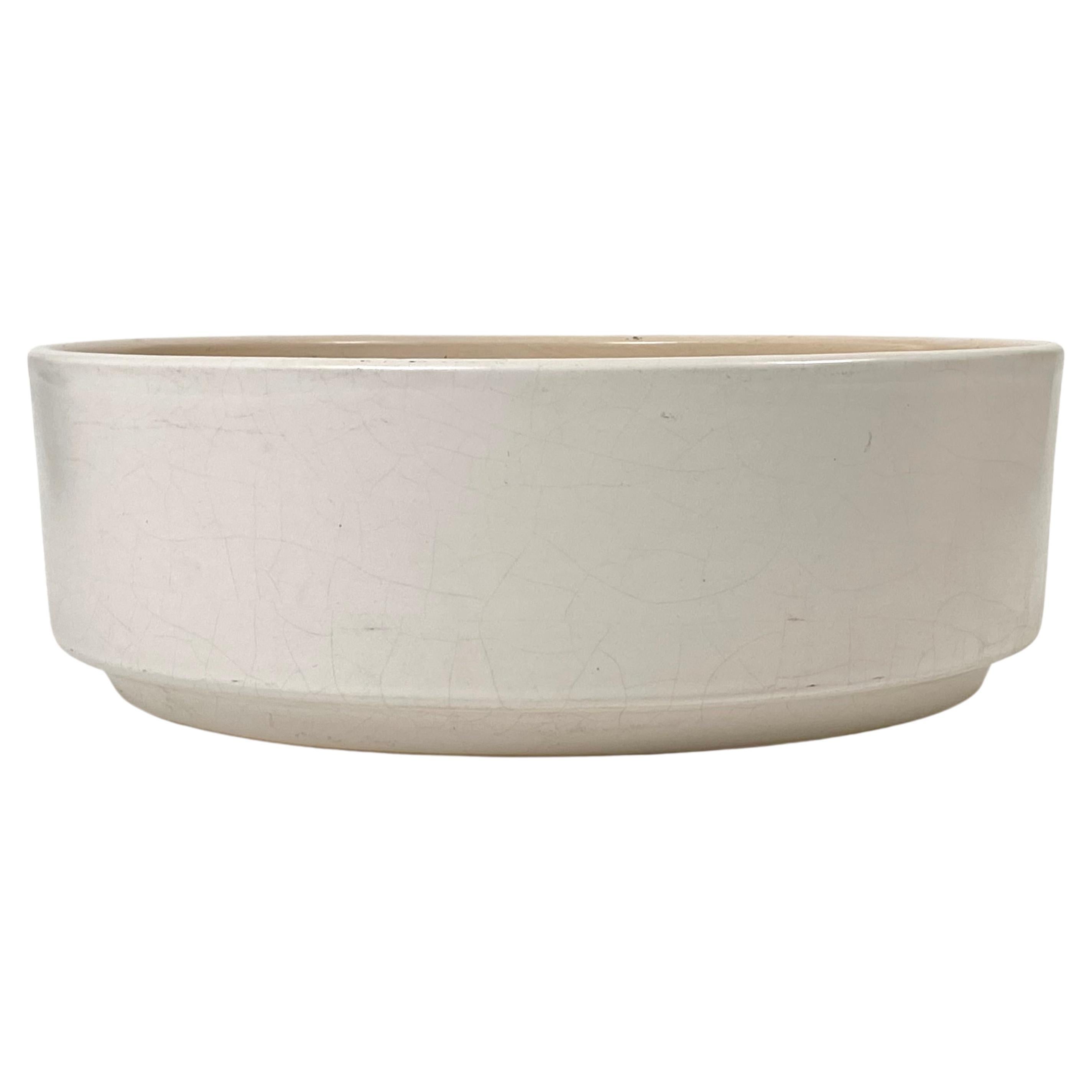 Low White Circular Modernist Ceramic Planter For Sale at 1stDibs