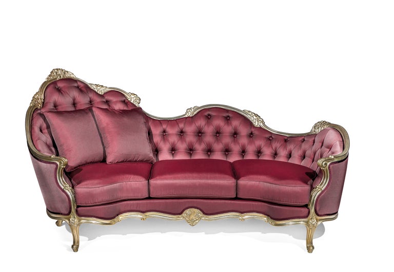 Ls XV Left Settee, Hand Carved and Gold Leaf Decorated, Made in Italy ...